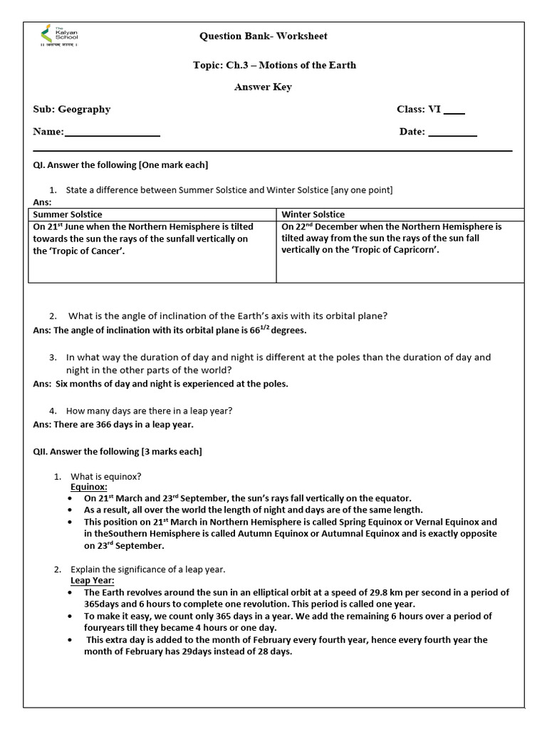 Geography Worksheet: Earth's Motions | PDF | Astronomy | Solar System
