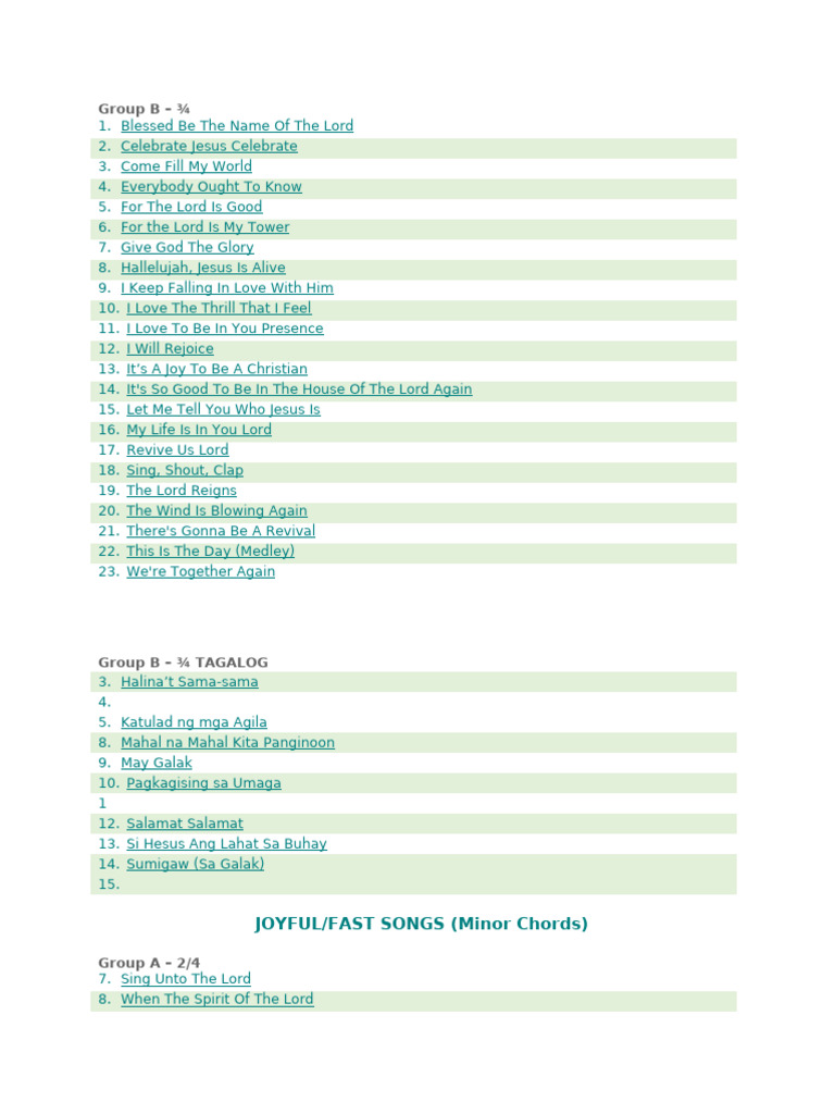 PRAISE AND WORSHIP CHORUSES LINE UP | PDF