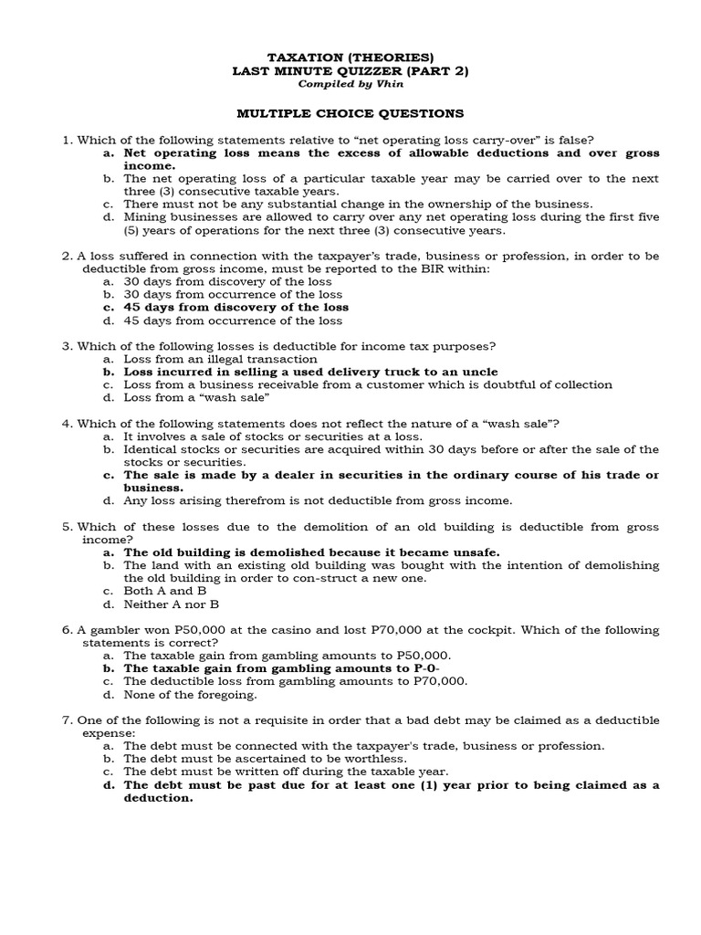 Capital Assets and Tax Deductions Quiz | PDF | Capital Gain | Capital ...