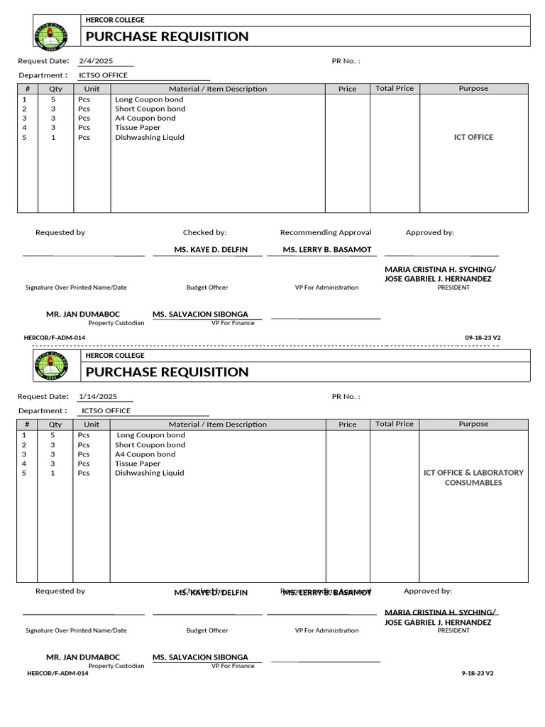 ADM-014 Purchase Requisition | PDF | Bond Market | Financial Markets