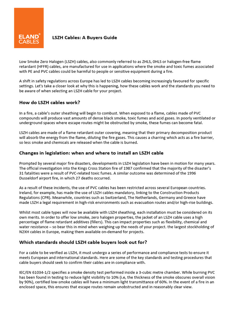 LSZH Cables A Buyers Guide | PDF | Materials