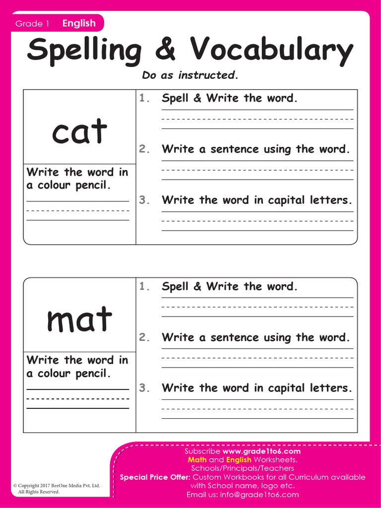 Spelling Activities Grade 1 | PDF