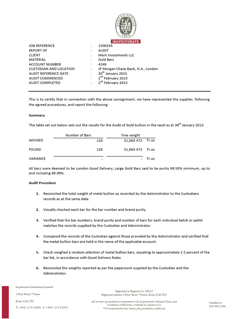 Audit Report of Gold Bars in Kuwait | PDF | Bullion