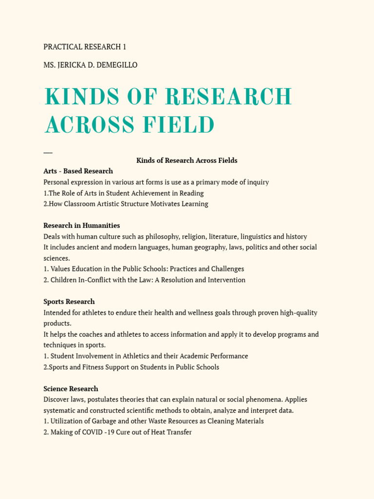 Kinds of Research Across Field | PDF | Qualitative Research | Psychology