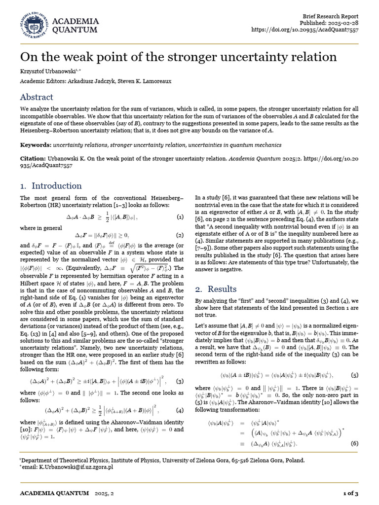 Weakness in Stronger Uncertainty Relations | PDF | Uncertainty ...