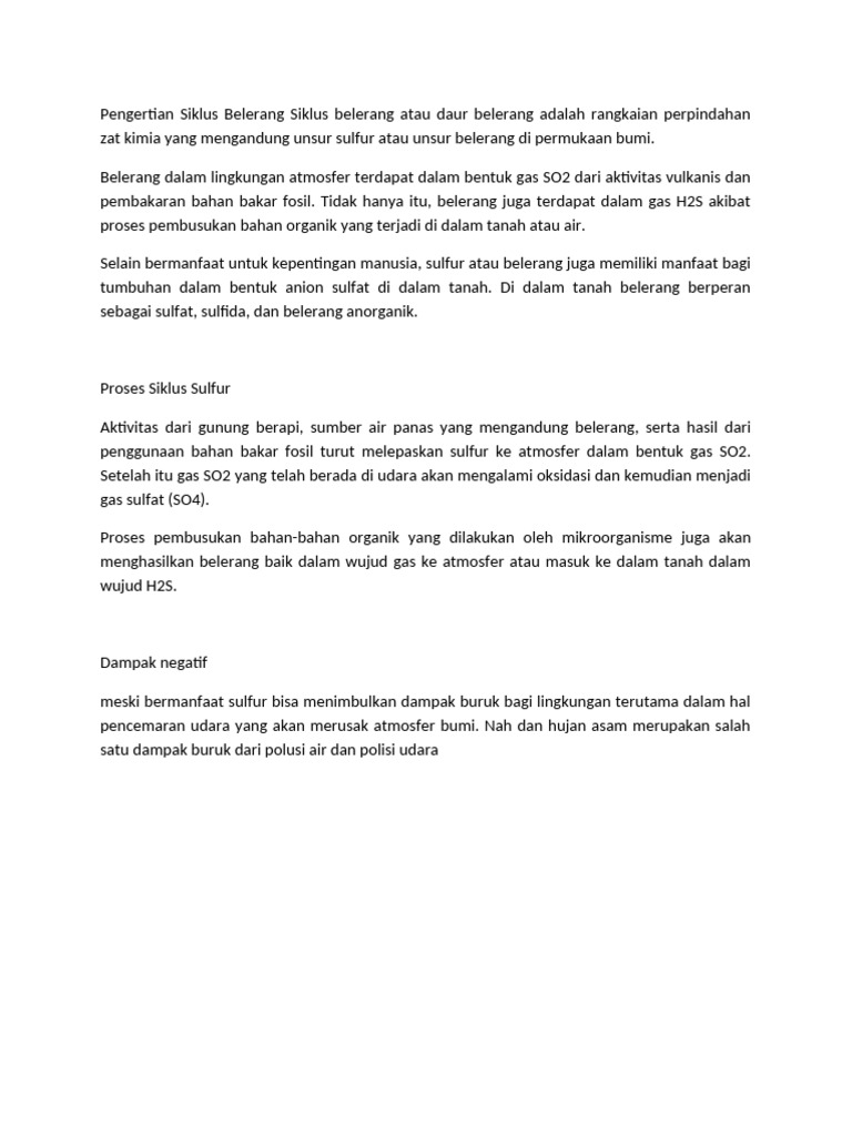 Penjelasan Siklus Belerang Slebew | PDF