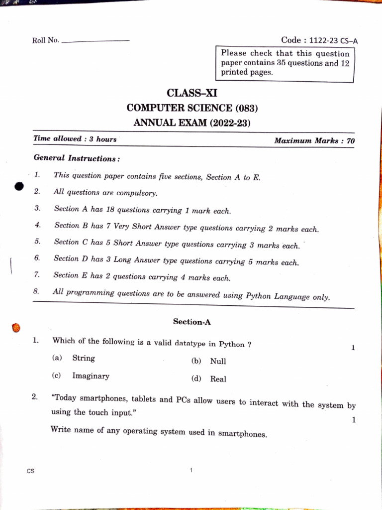 Cs pyq 2022-23 | PDF | Input/Output | Computing