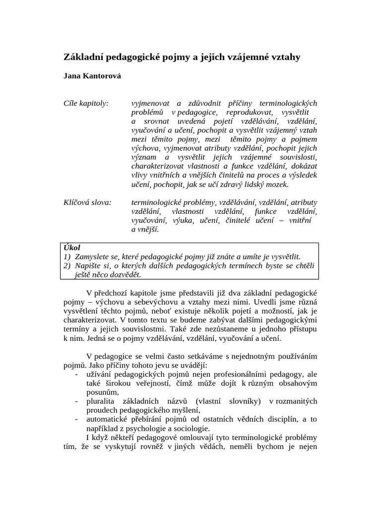 4 Základní Pedagogické Pojmy A Jejich Vzájemné Vztahy | PDF