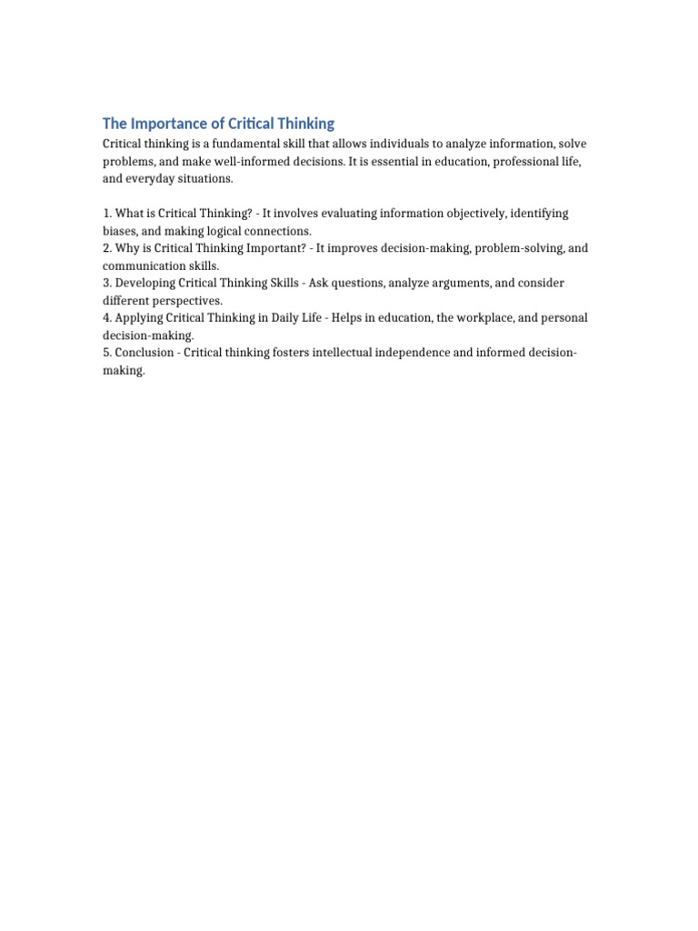 The Importance of Critical Thinking | PDF