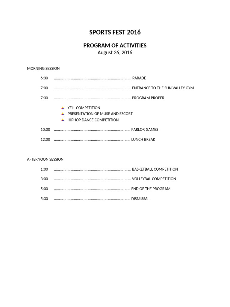 Sports Fest 2016 Activity Schedule | PDF