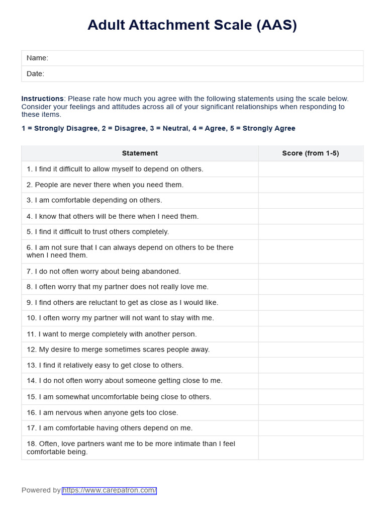 Adult Attachment Scale | PDF