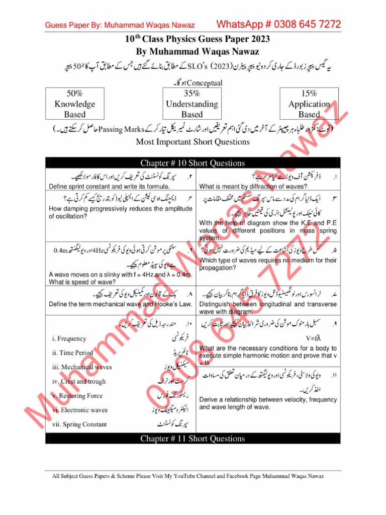 10th Physics Guess Paper 2023 (308645727 | PDF