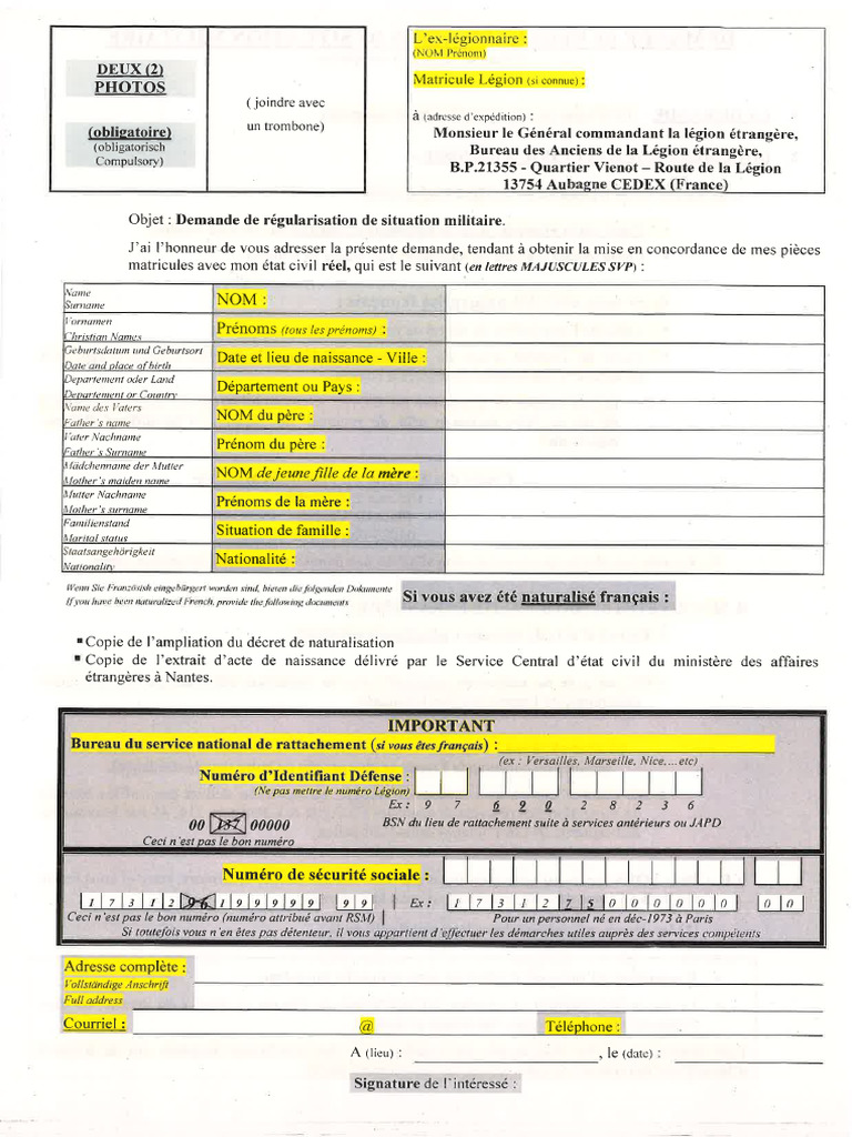 Formulaire de Regularisation de Situation Militaire | PDF