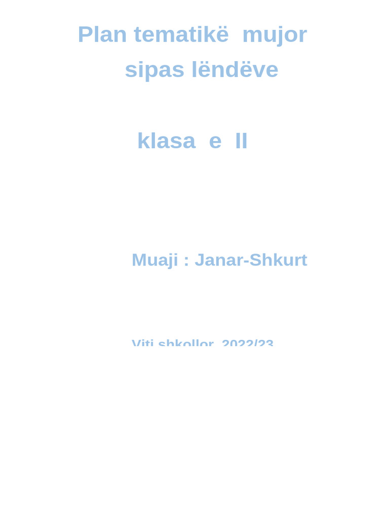 Plani Mujor Janar-shkurt Kl.ii | PDF