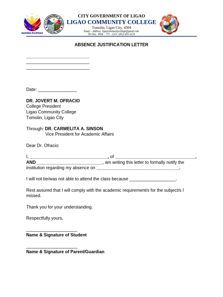 ABSENCE-JUSTIFICATION-LETTER (1) | PDF