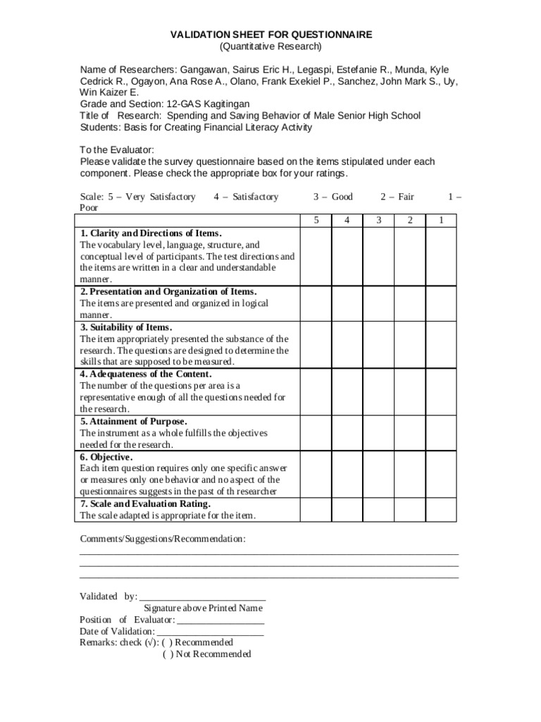 Instrument Validation Sheet Pdf