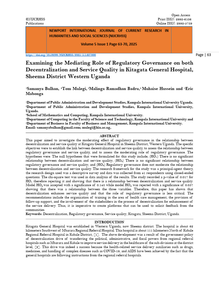 Examining The Mediating Role of Regulatory Governance On Both ...