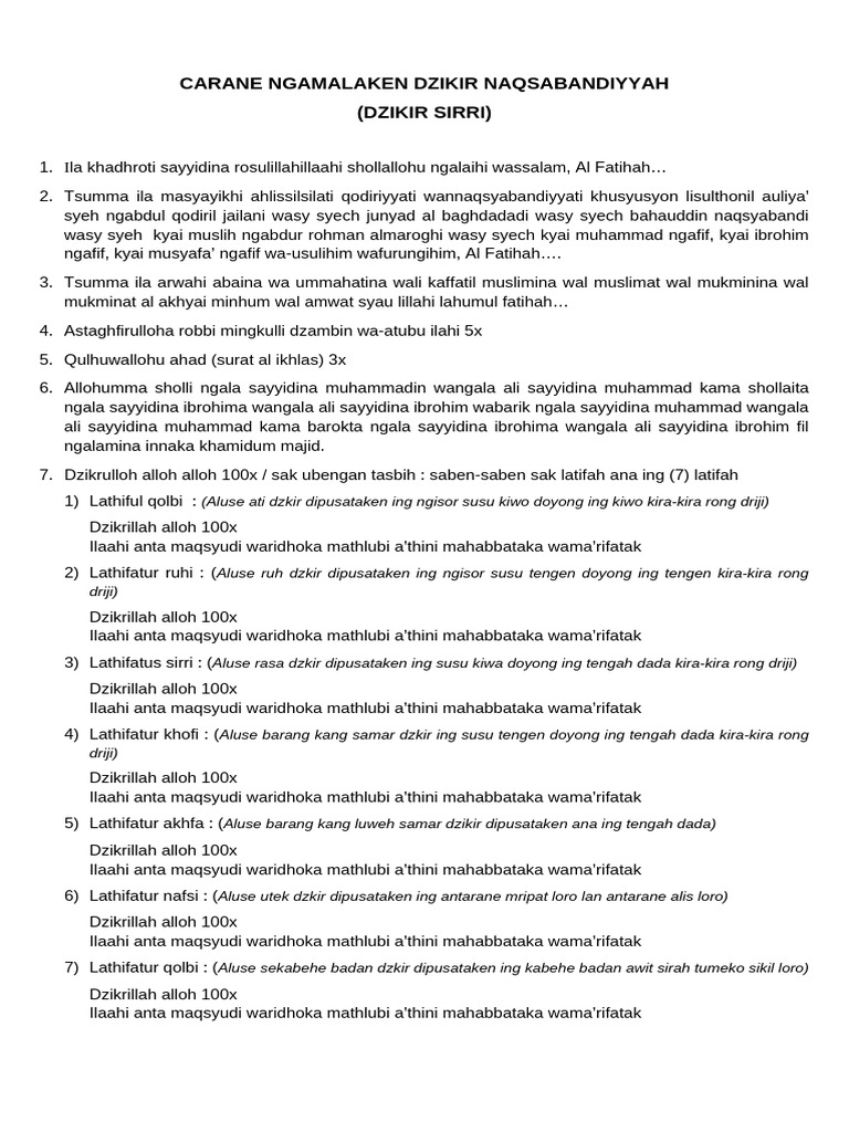 Carane Ngamalaken Dzikir Naqsabandiyyah | PDF