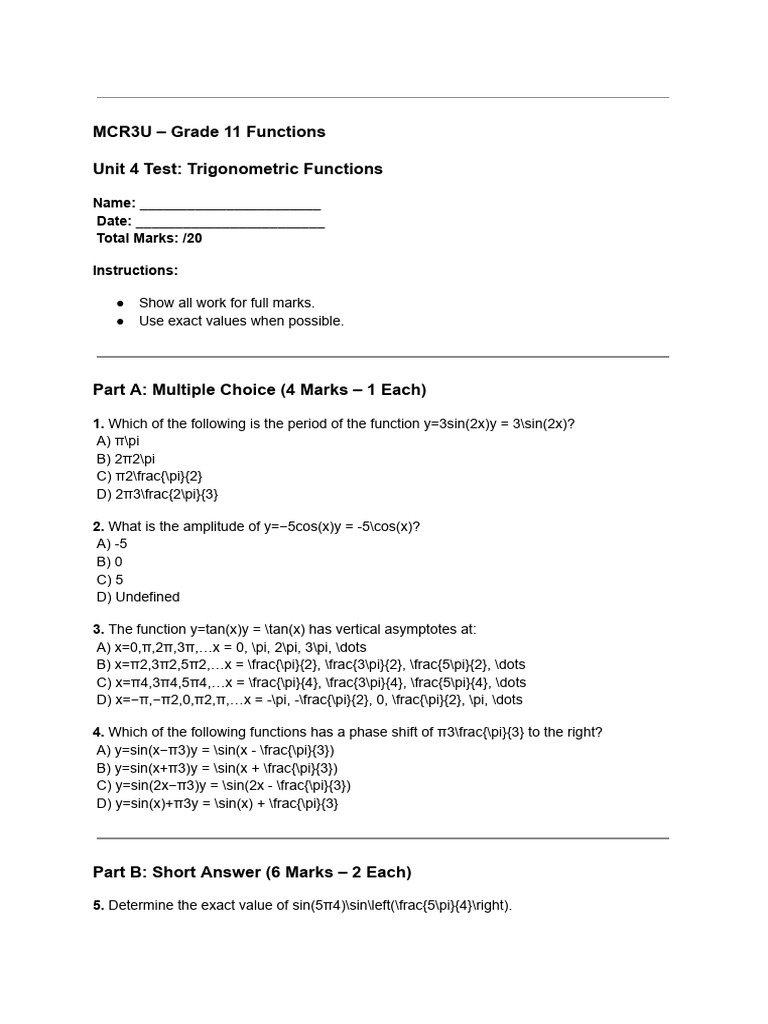 Mcr3u Grade 11 Functions Pdf