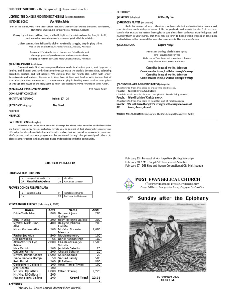 February 16, 6th Sunday After Epiphany | PDF | Blessing | Prayer