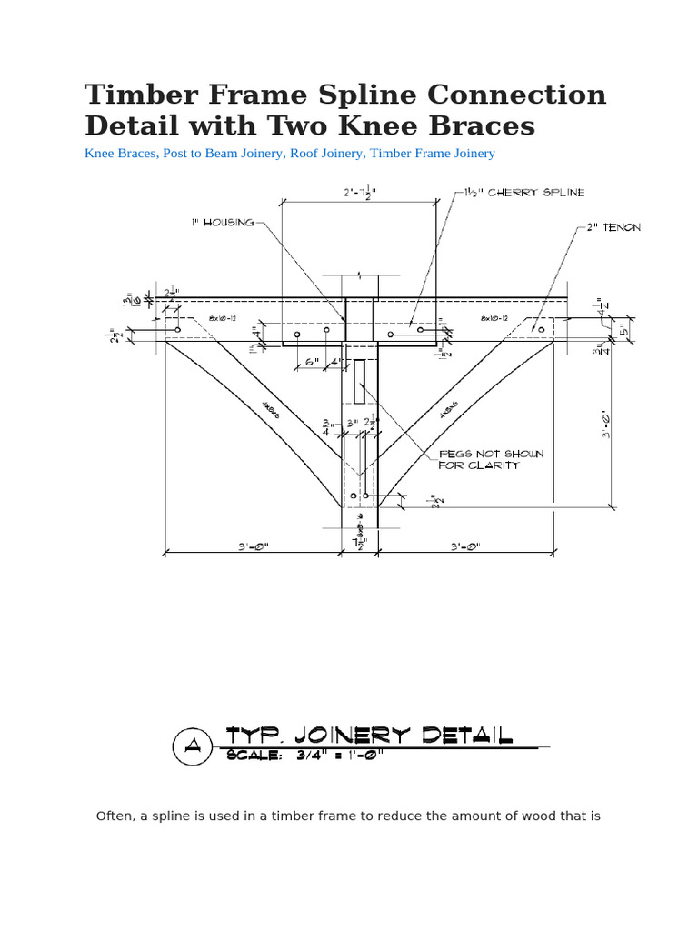 Timber Frame Spline Connection Detail With Two Knee Brace | PDF