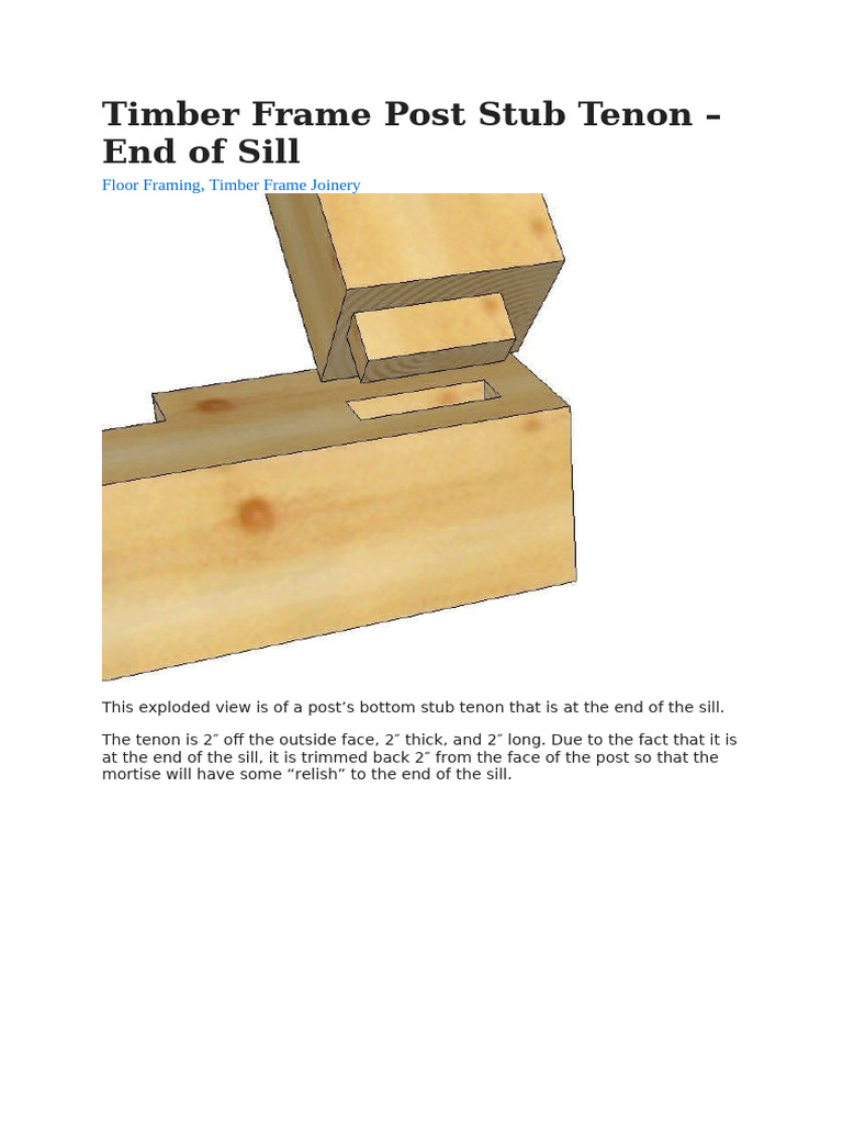 Timber Frame Post Stub Tenon – End of Sill | PDF