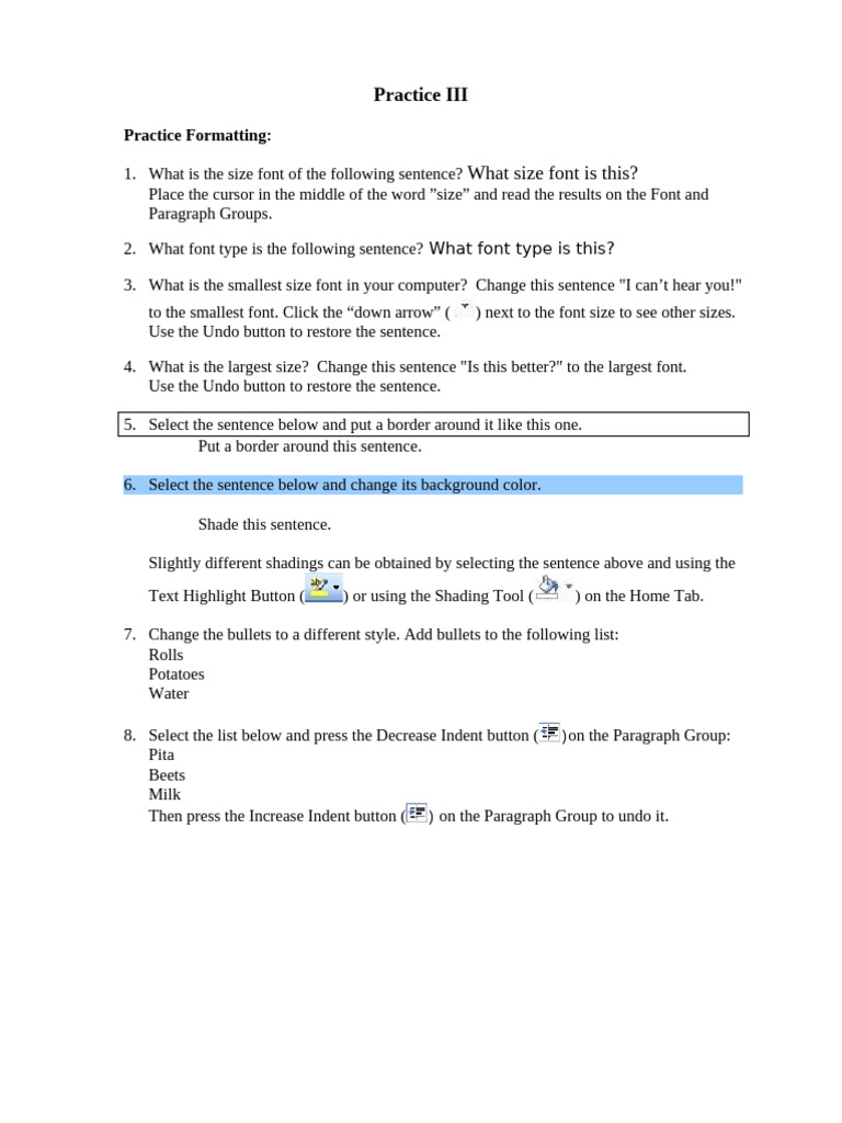 Word Processing Practice Exercises | PDF | Computing | Software