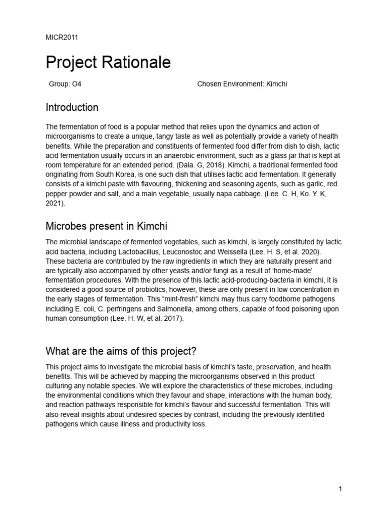 (SUBMITTED) Project Rationale (5%) | PDF | Fermentation | Microorganism
