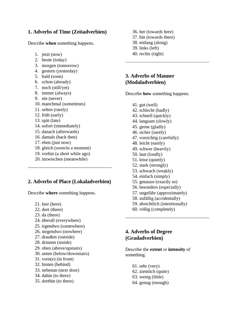 Essential German Adverbs Explained | PDF | Linguistic Typology ...