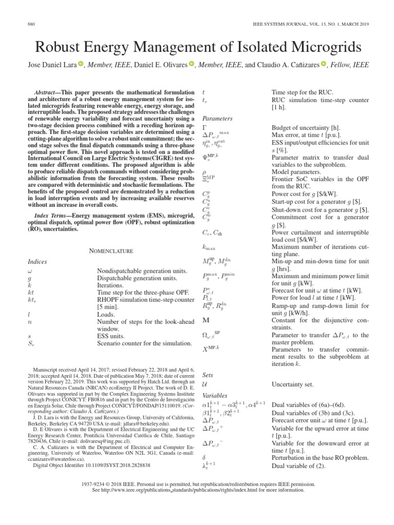 Robust Energy Management of Isolated Microgrids | PDF | Forecasting | Probability Density Function