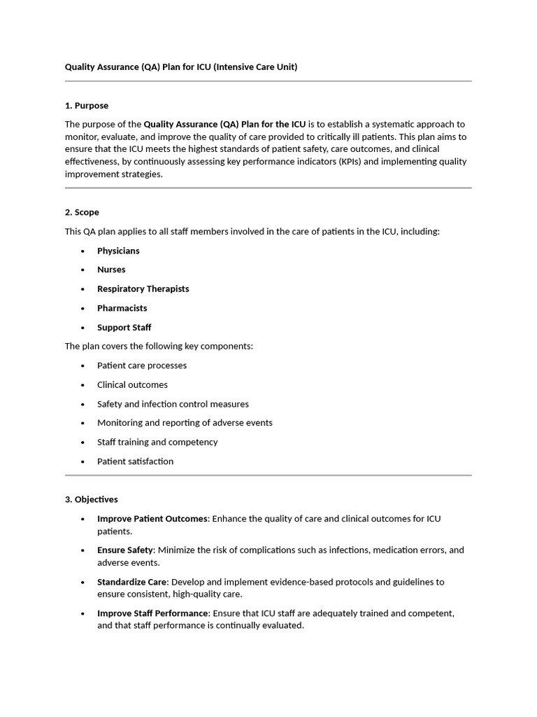 ICU Quality Assurance Plan Overview | PDF | Intensive Care Unit ...