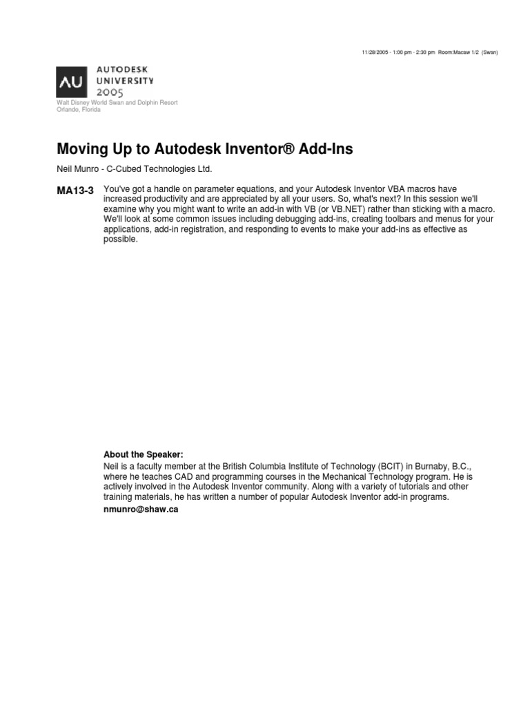Autodesk Inventor Addin | PDF | Component Object Model | Visual Basic ...