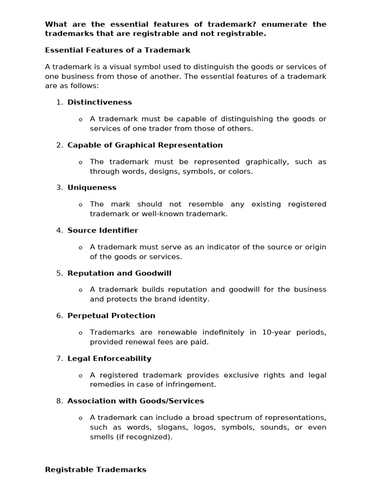 Essential Features of Trademarks Explained | PDF | Trademark | Patent