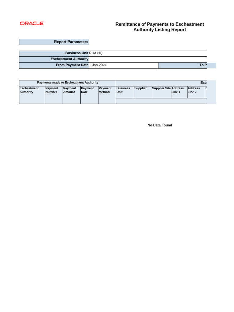 Escheatment Authority Payment Report | PDF