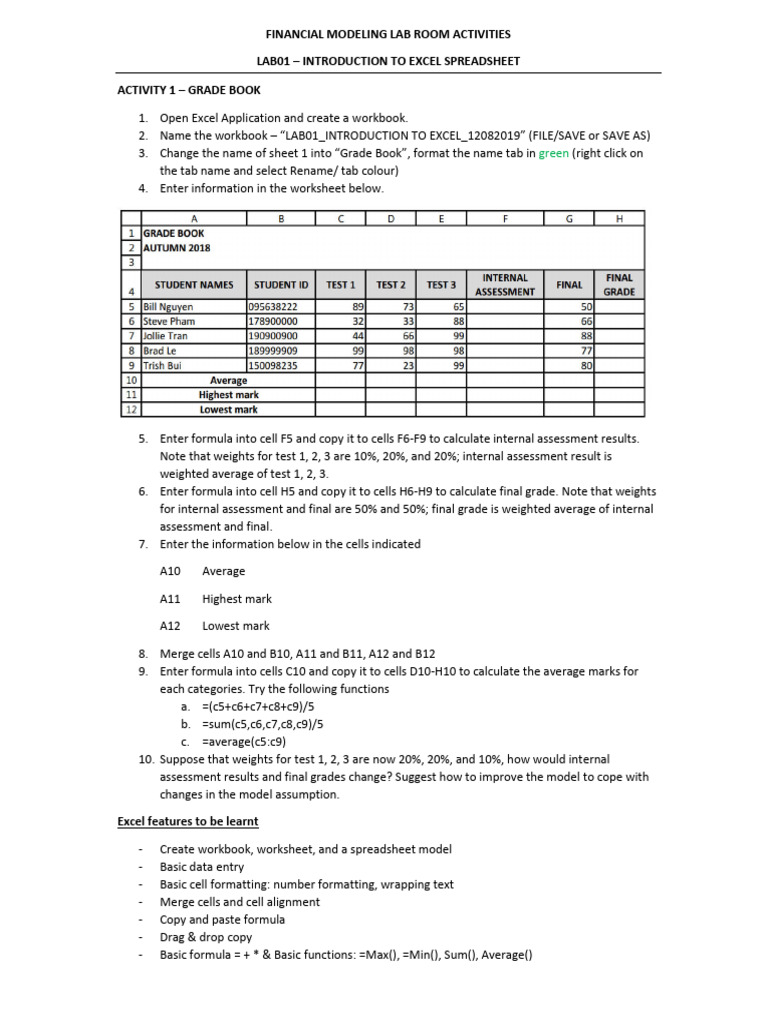 Lab01 - Introduction To Excel Spreadsheet | PDF | Spreadsheet