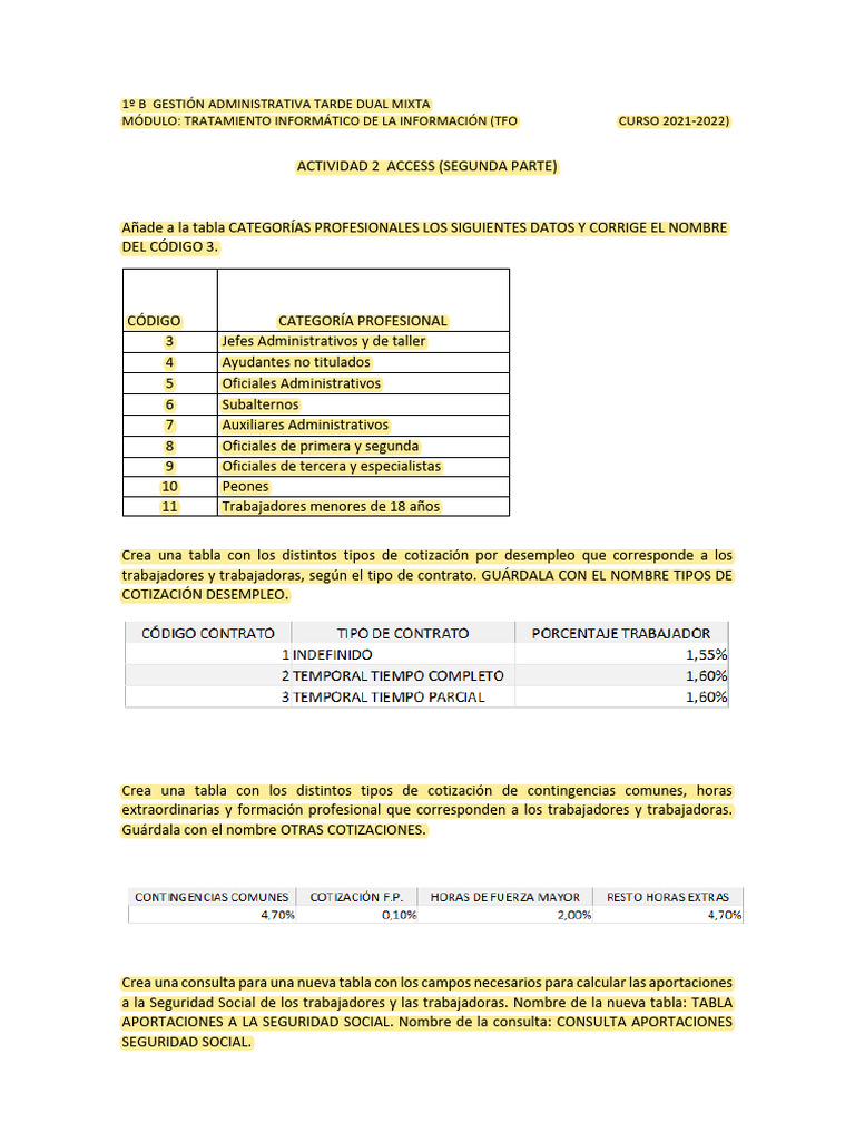 Tfo Actividad 2 Access Segunda Parte 2021-2022 | PDF