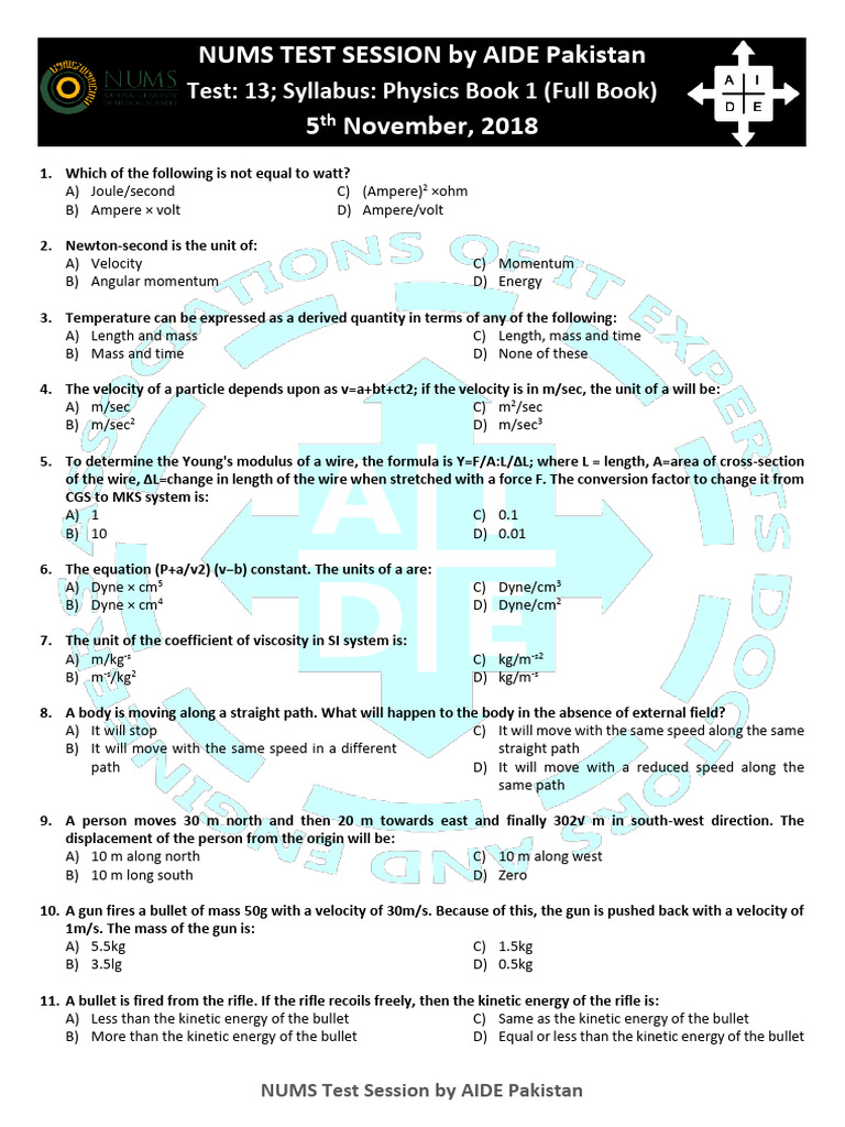 NUMS Physics Test Questions by AIDE | PDF | Waves | Fiber Optic ...