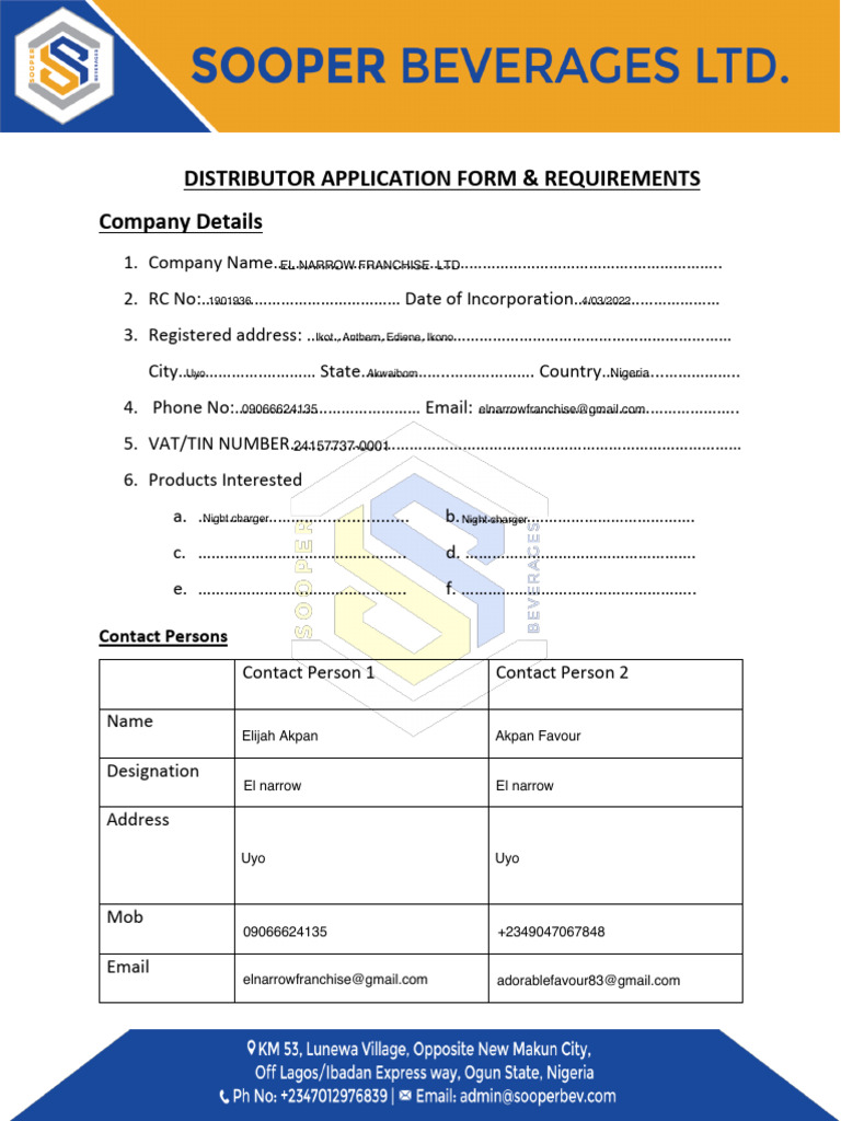 Distributor Form | PDF