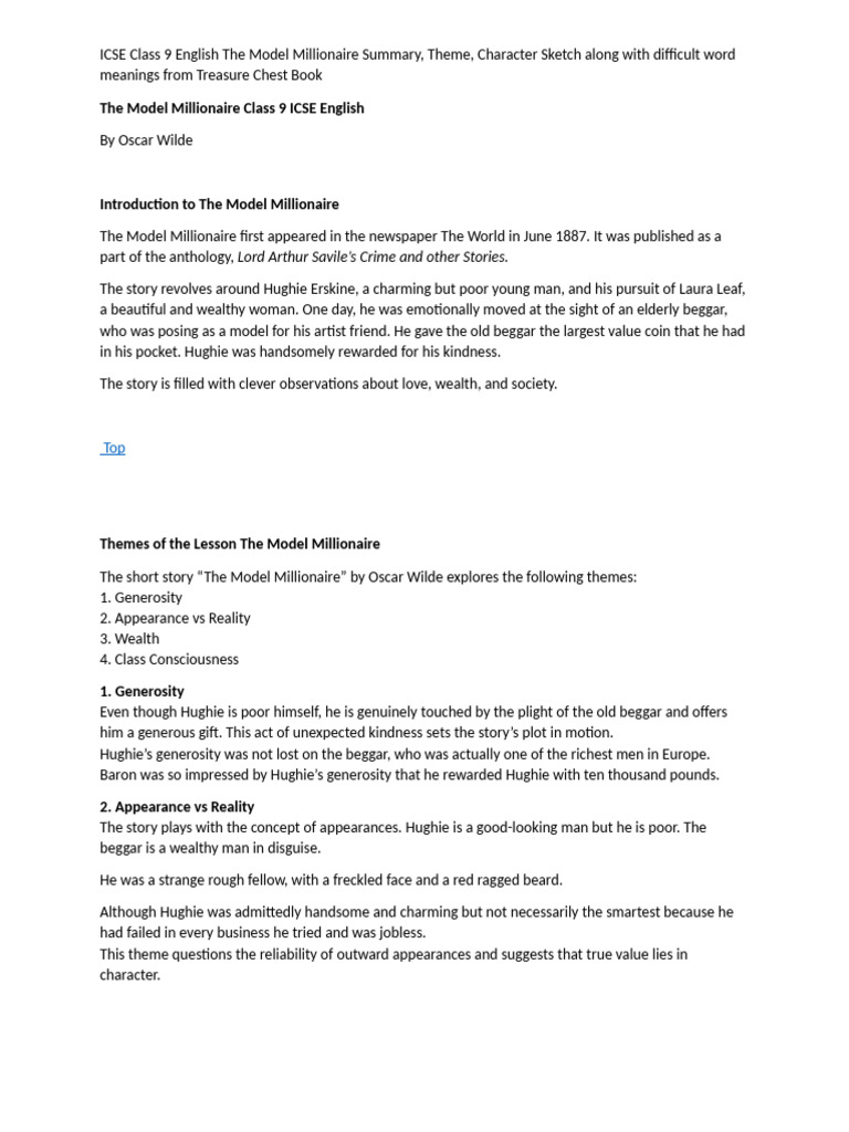 The Model Millionaire Summary | PDF