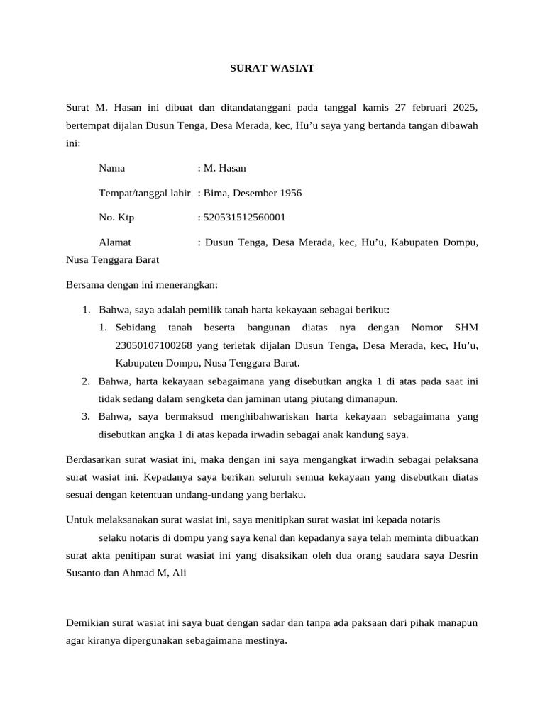 SURAT WASIAT | PDF