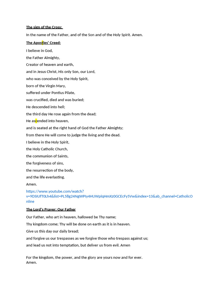 Basic Catholic Prayers | PDF