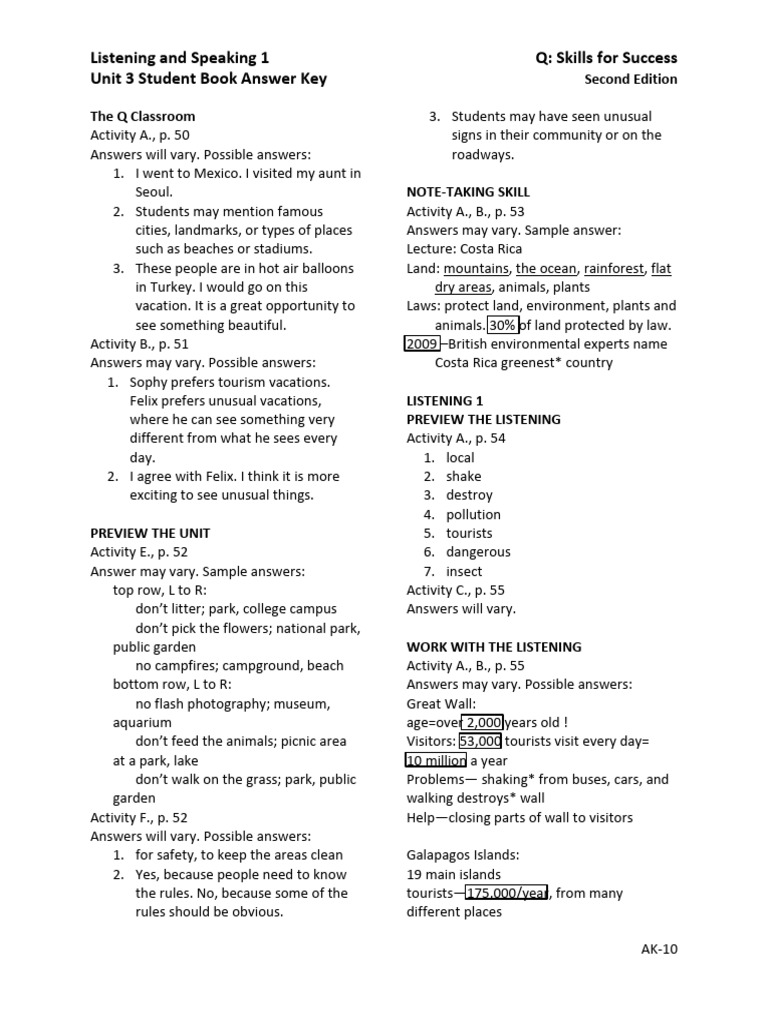 Q2e LS1 U03 AnswerKey | PDF