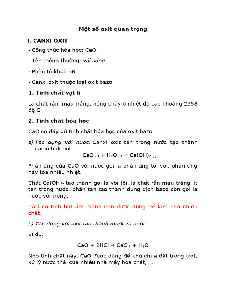 Một số oxit quan trọng | PDF