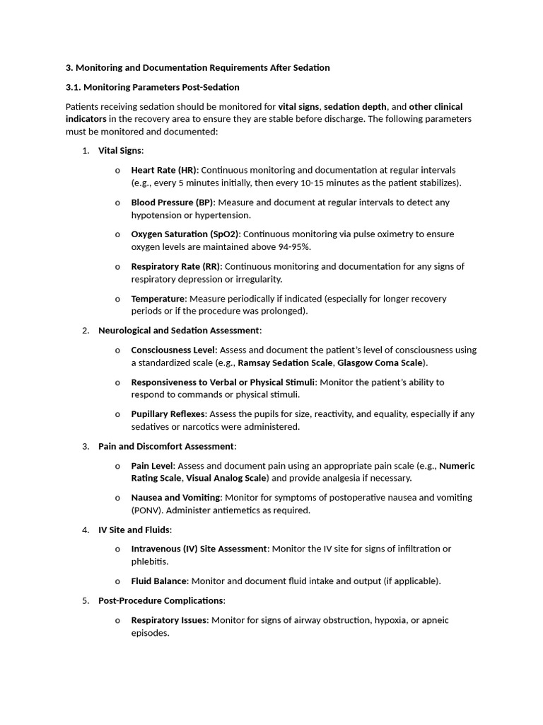 SOP Monitoring and Documentation Requirements After Sedation | PDF ...