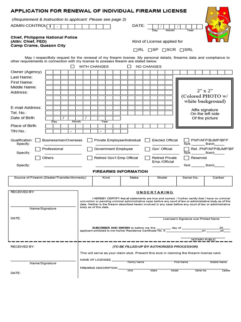 Philippines Firearm Form | PDF