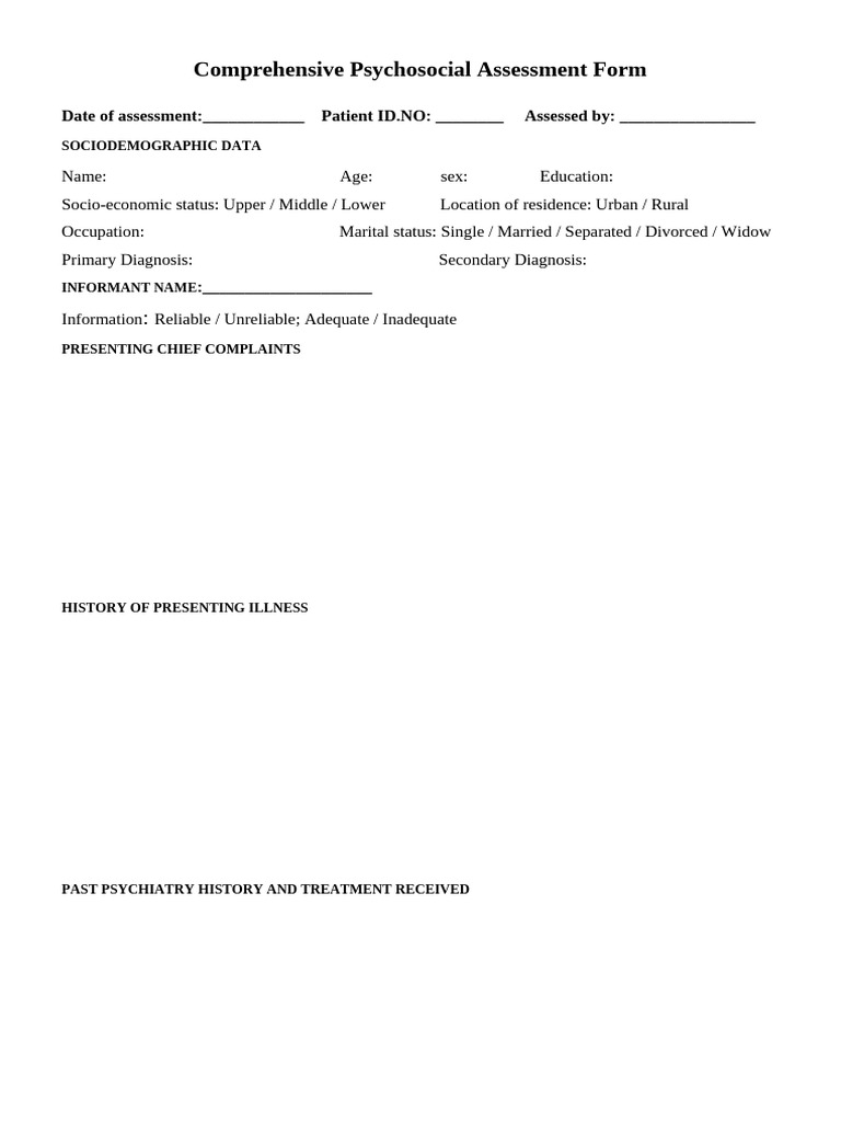 Psychosocial Assessment Questionnaire | PDF