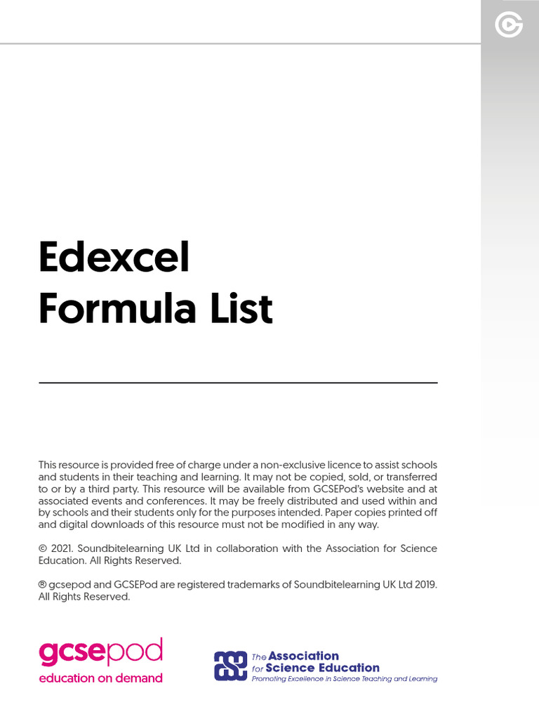 Edexcel Formula List | PDF | Force | Mass
