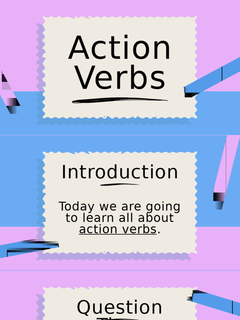 Action Verbs Presentation in Purple Blue Bold Style | PDF