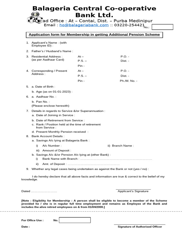 Additional Pension Scheme Application Form | PDF