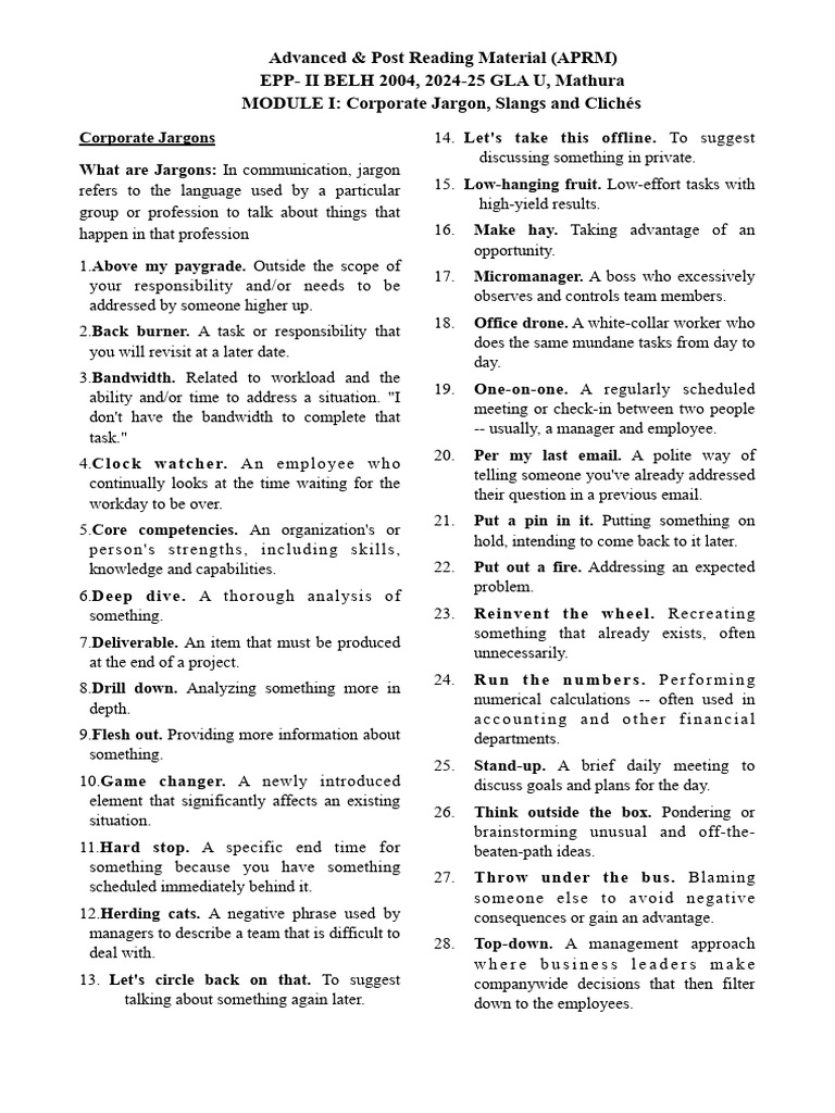 Corporate Jargon | PDF | Slang